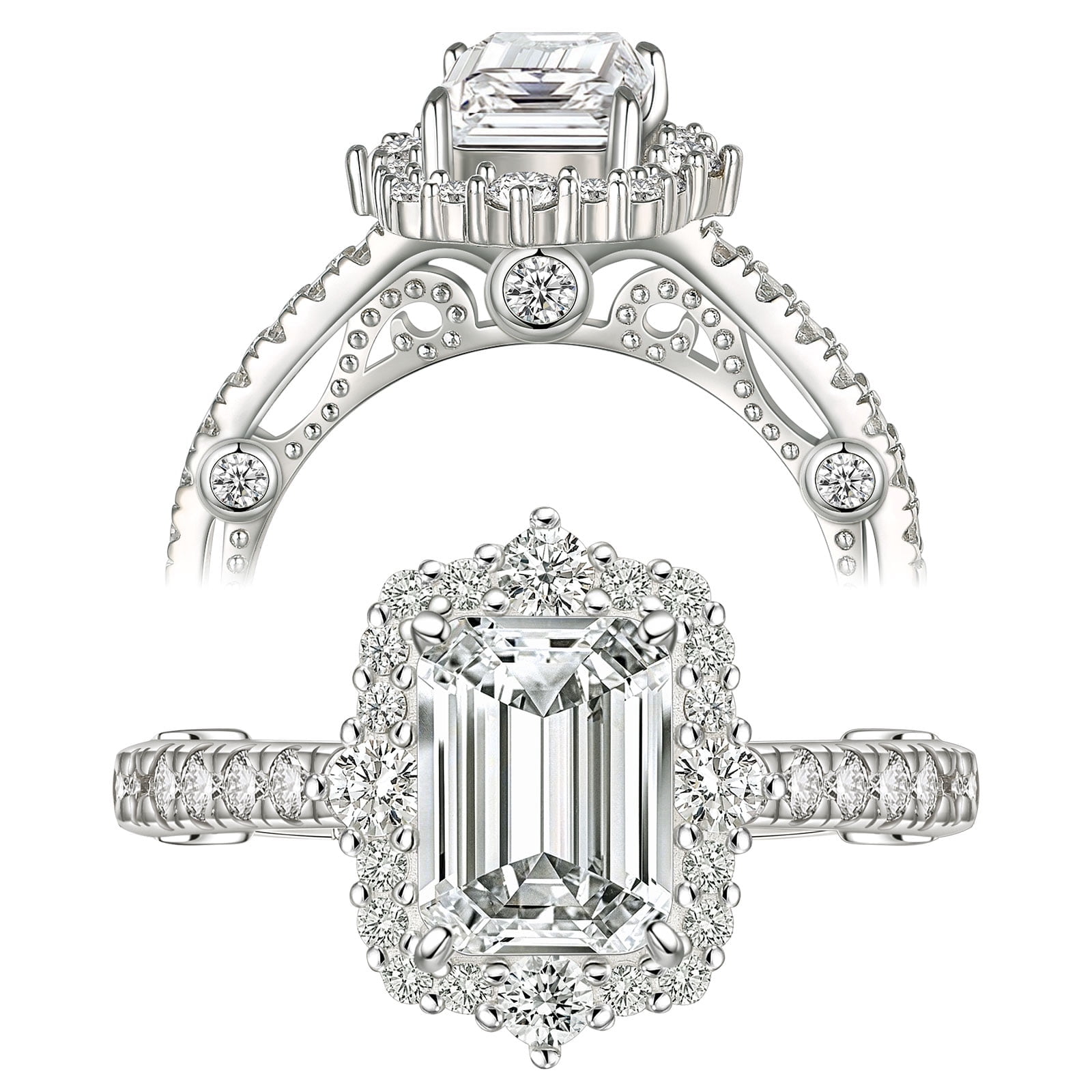 Wuziwen 2.5CT Engagement rings for women Emerald Cut 925 Sterling ...