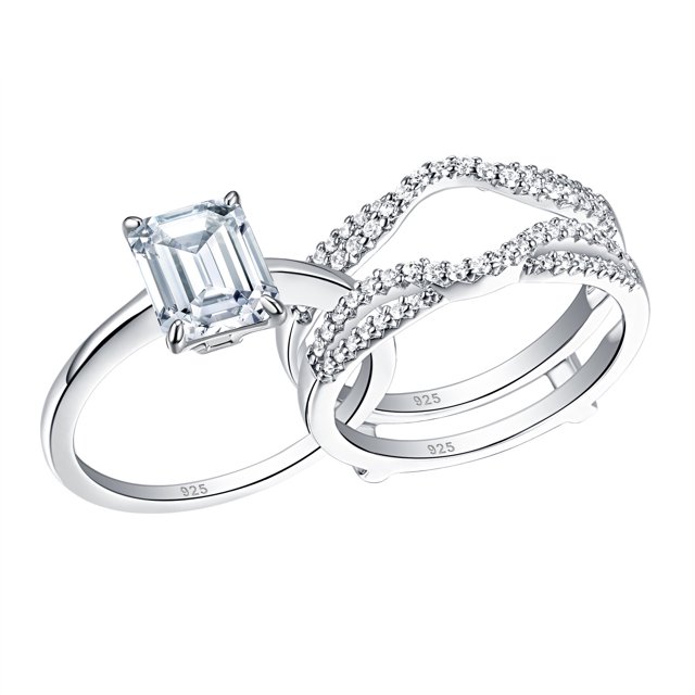 Wuziwen 3Ct Emerald Sterling Silver Bridal Ring Enhancer Engagement Rings Wedding Ring Set for ...