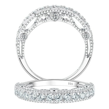 2 Carat Blue/Green Wedding Bands for Women CZ Novelty Wave 925 Sterling Silver Eternity Ring ...