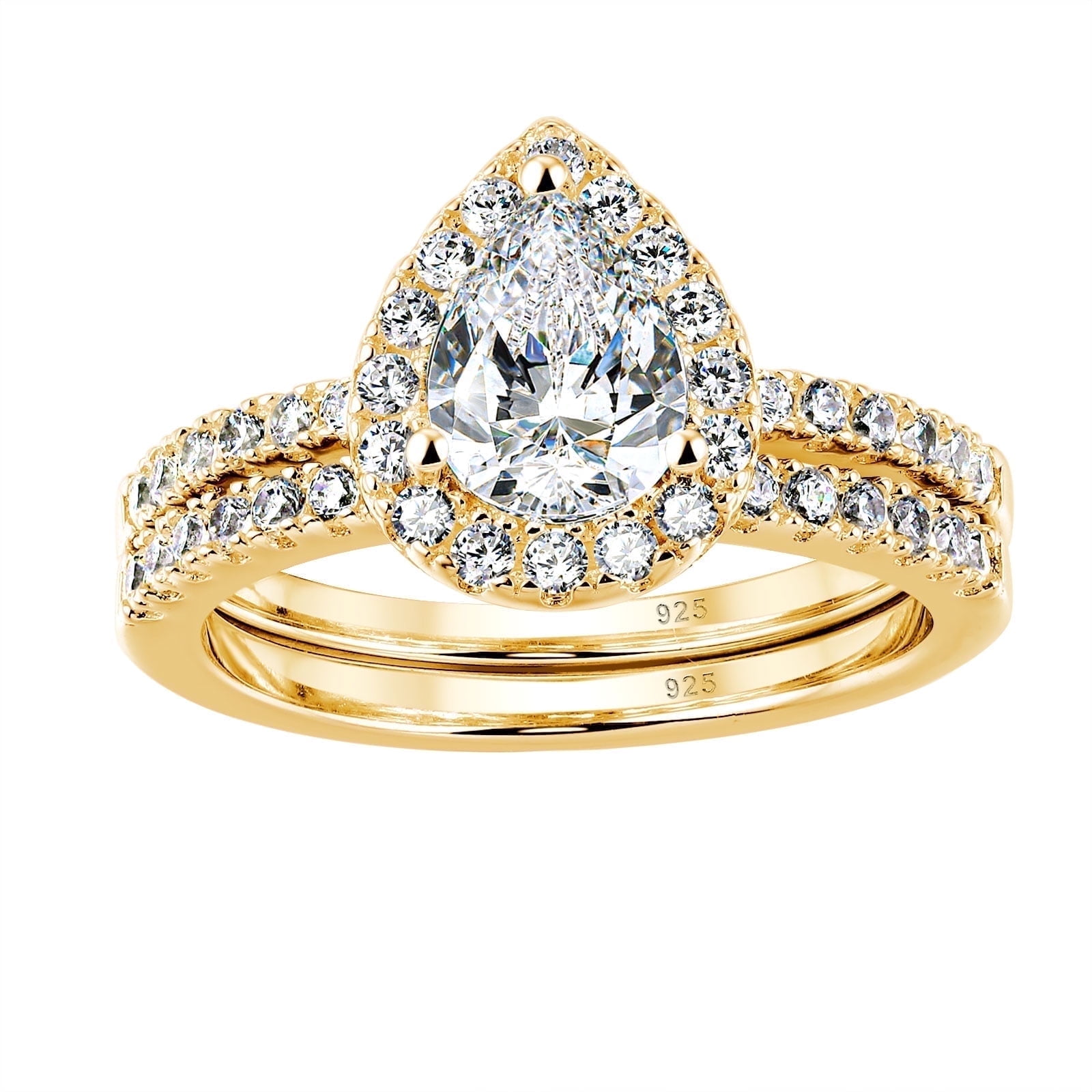 Wuziwen 3 Carats Teardrop Wedding Ring Set for Women Vintage 18K Yellow ...