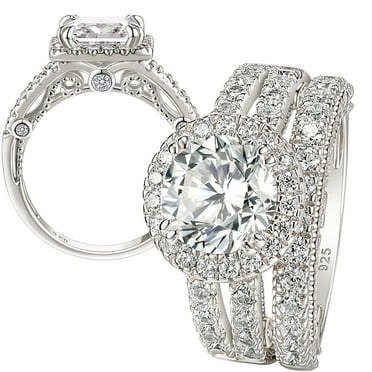 Wuziwen Princess Bridal Ring Sets for Women Wedding Band Guard Ring Enhancers Sterling Silver CZ ...