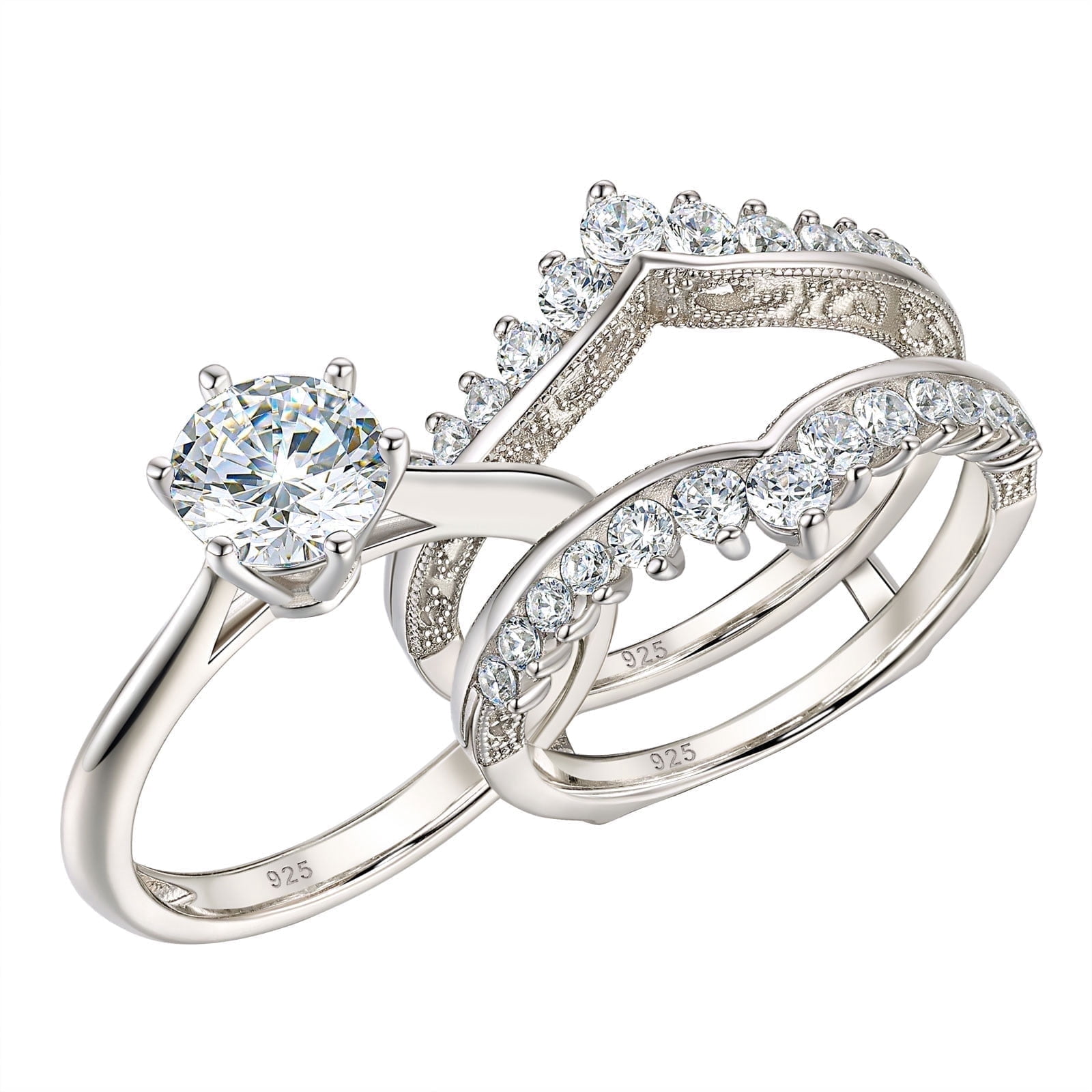 Wuziwen Sterling Silver Vintage Wedding Ring Guard Enhancers with Cubic ...