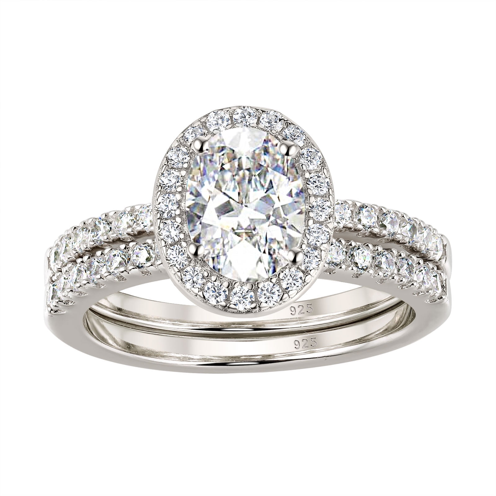 Wuziwen Halo Oval Cut Wedding Ring Sets for Her 925 Sterling Silver ...