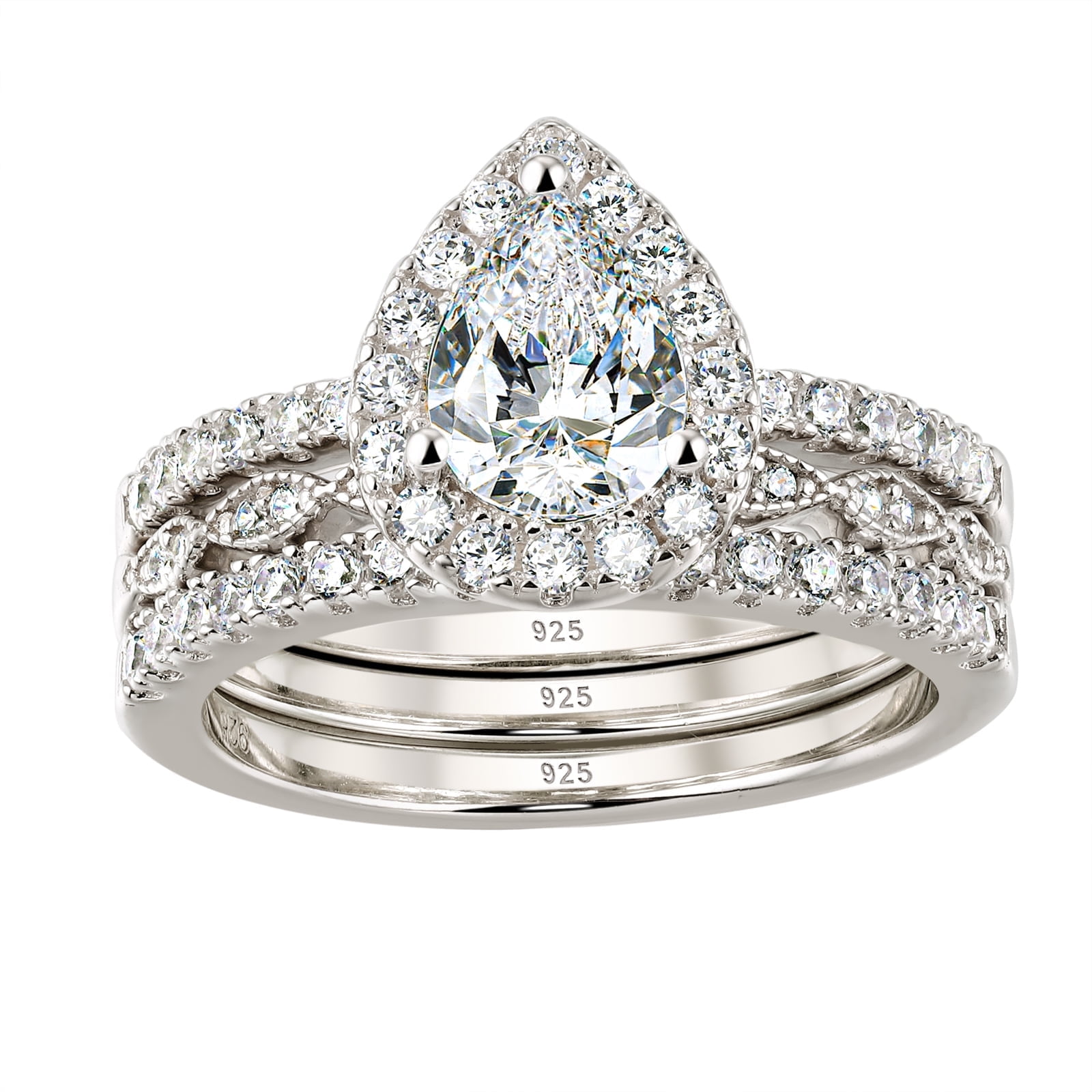 Wuziwen Halo Pear Cut Wedding Ring Set CZ Engagement Rings for Women ...