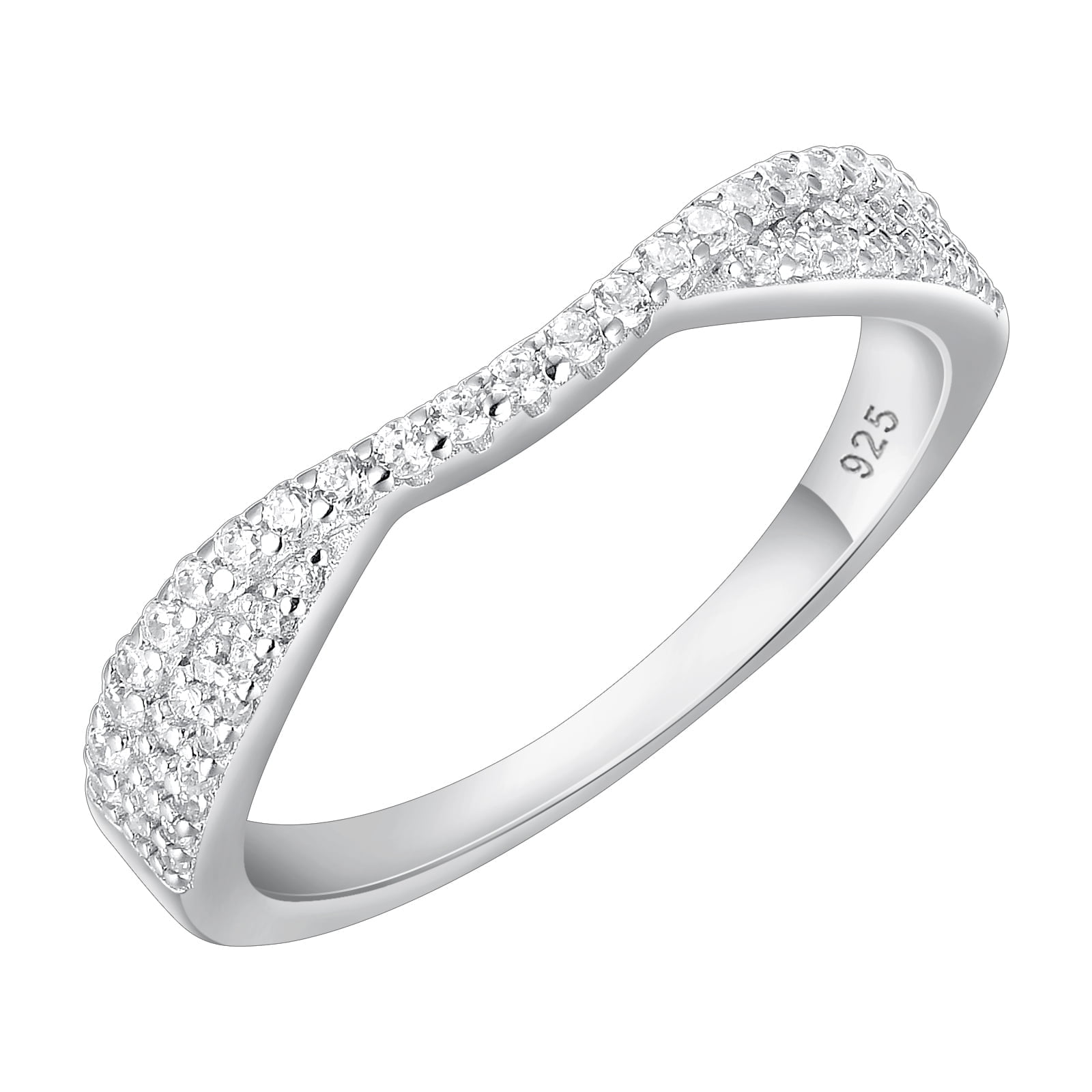 Wuziwen Stackable Sterling Silver Rings for Women Curved Eternity Wedding Bands for Her Cubic ...