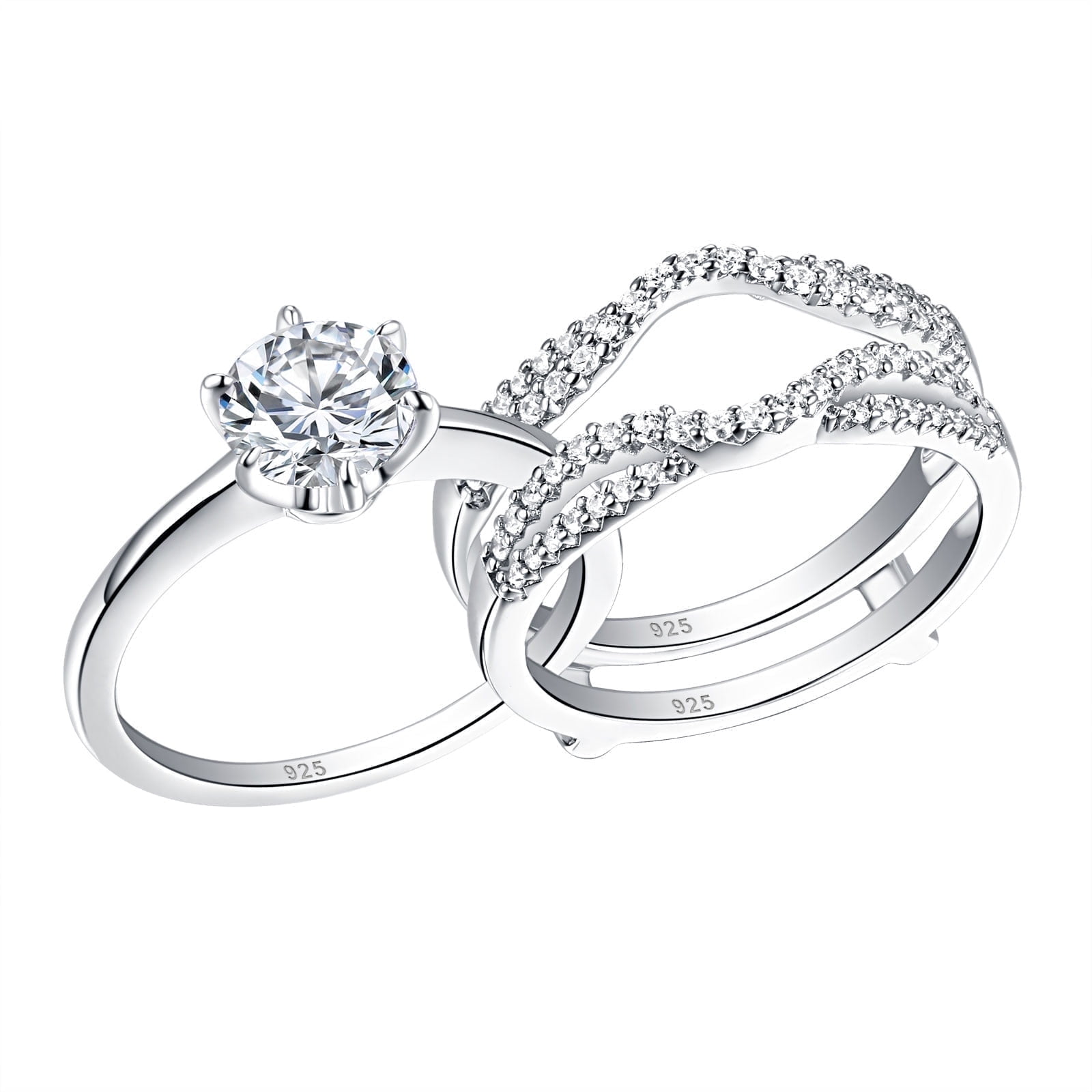 Wuziwen Wedding Rings for Women Solitaire Round Cut 925 Sterling Silver ...