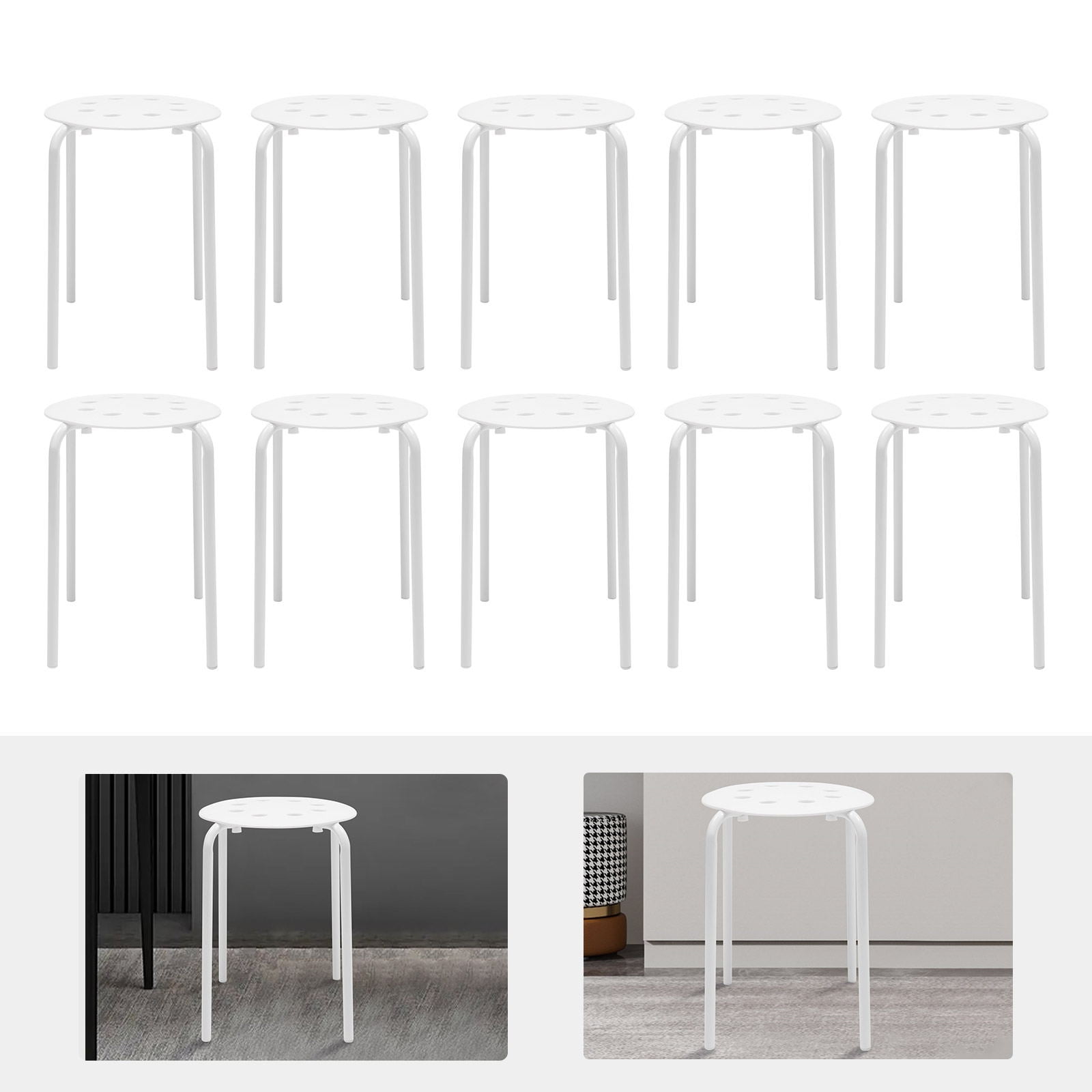 Wuzstar 10 PCS Stacking Stools Set, Portable Plastic Backless White ...
