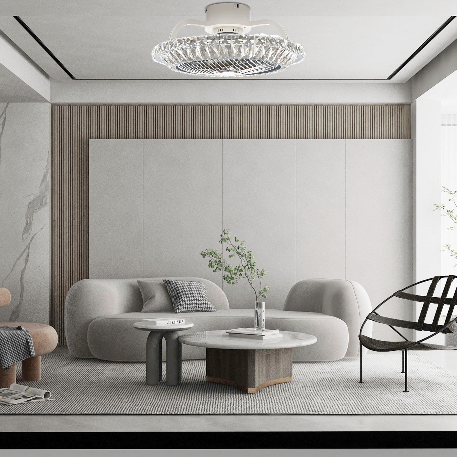 Wuzstar 20" Crystal Round Ceiling Fan Light Luxurious 3 Speed 3 Color ...