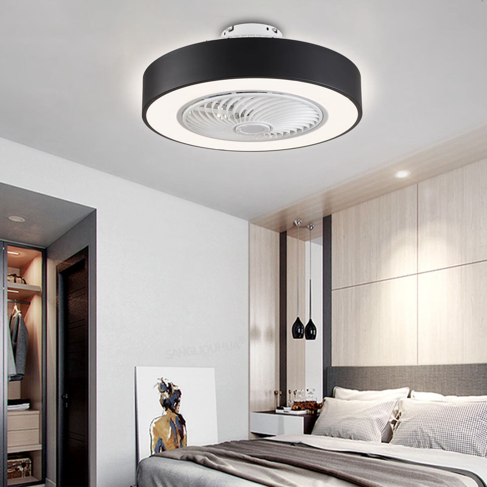 Wuzstar 22" Enclosed Ceiling Fan Light Acrylic 3 Colors 3 Speeds Fan ...