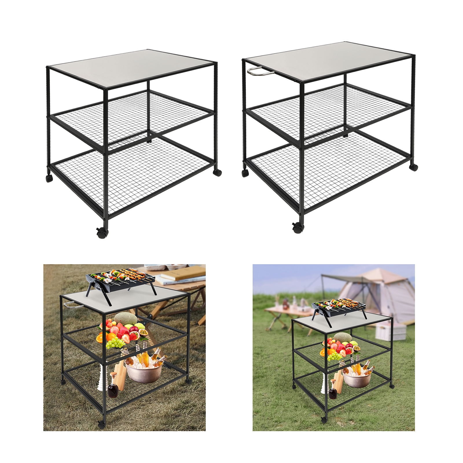 Wuzstar 3-Shelf Outdoor Prep Dining Table Movable Grill Work Cart Table ...