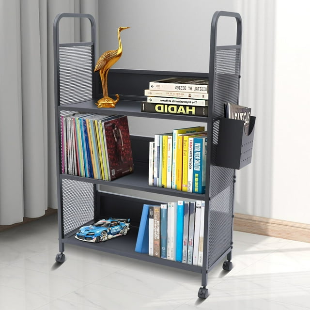 Wuzstar 3-Tier Rolling Book Truck Library Book Cart with Swivel ...