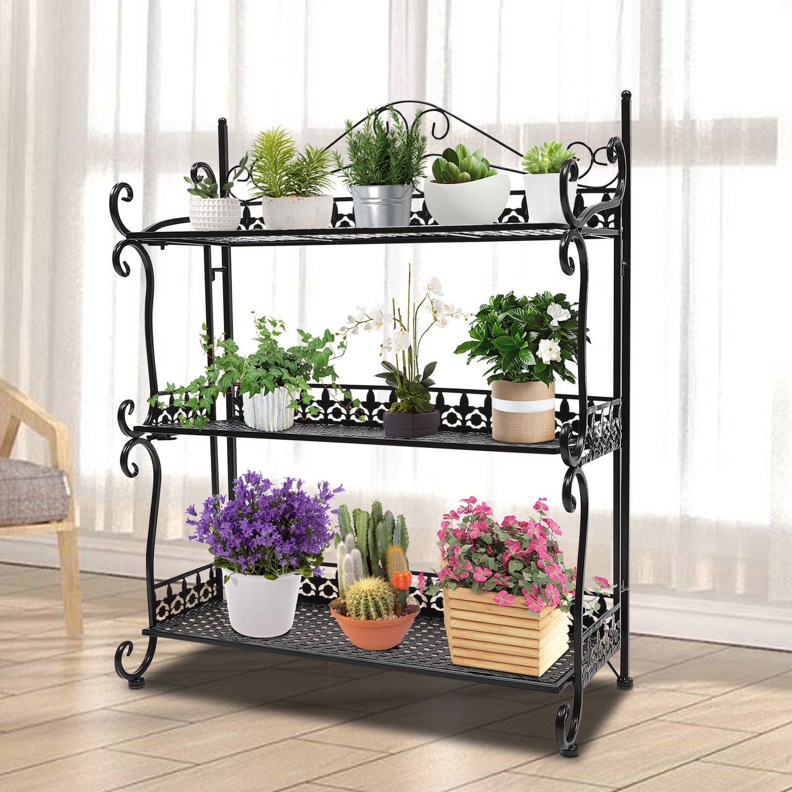 Wuzstar 3-Tiers Metal Plant Stand Multi-Purpose Indoor Outdoor Plant ...