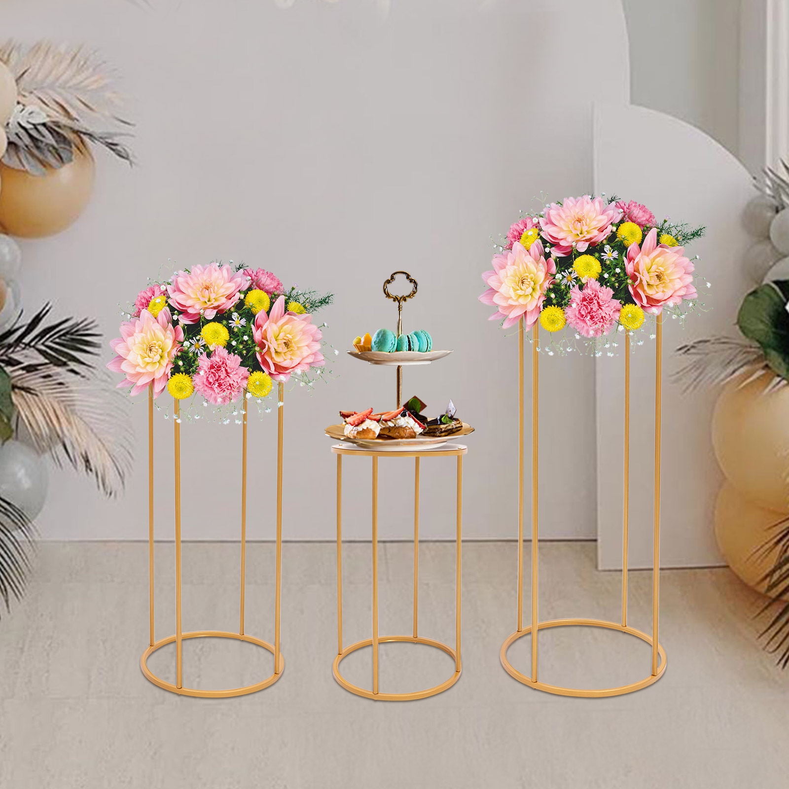 Wuzstar 3PCS Wedding Flower Stand Gold Round Flower Holders Free ...