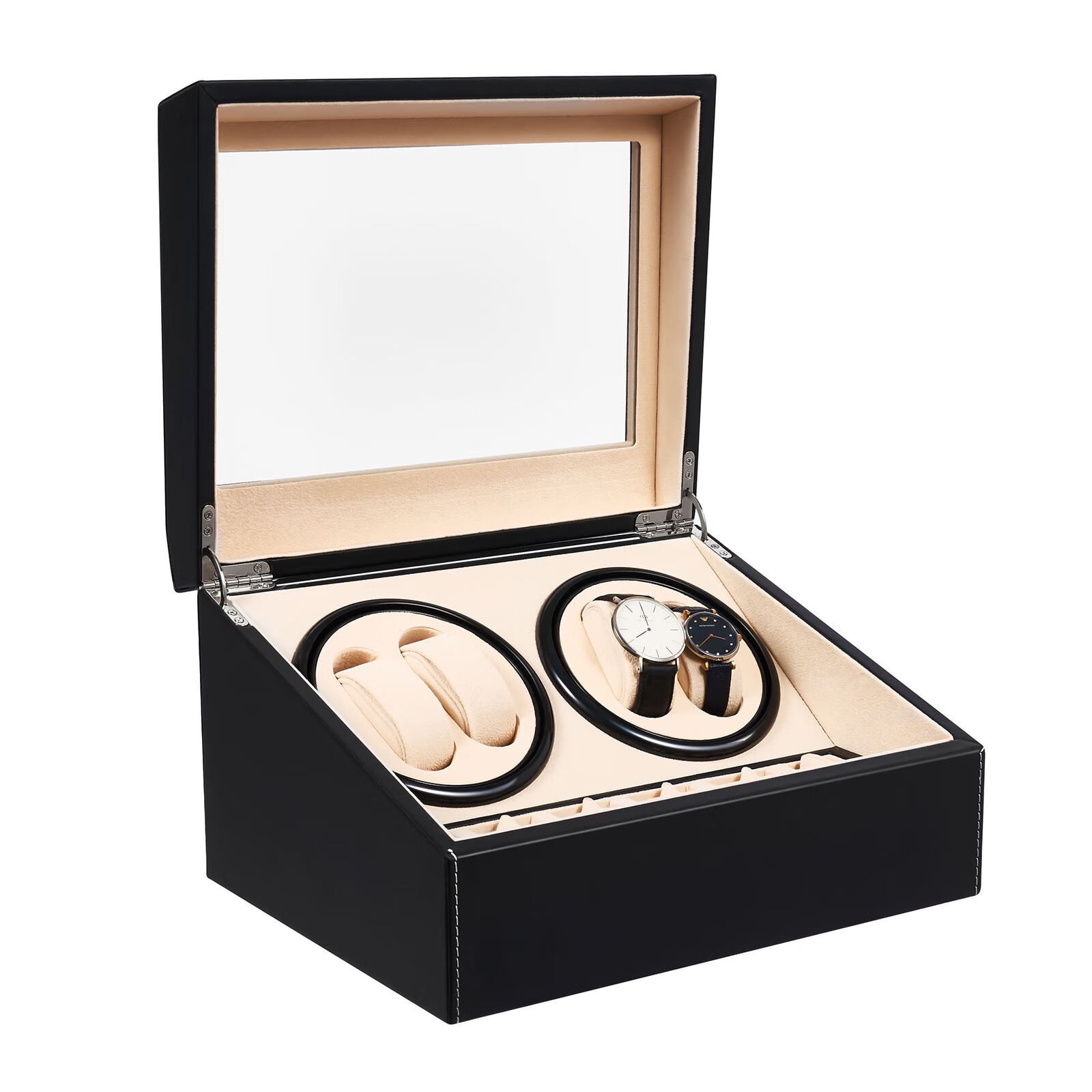 Wuzstar 4+6 Automatic Watch Winder Display Box Leather Wood Watch ...