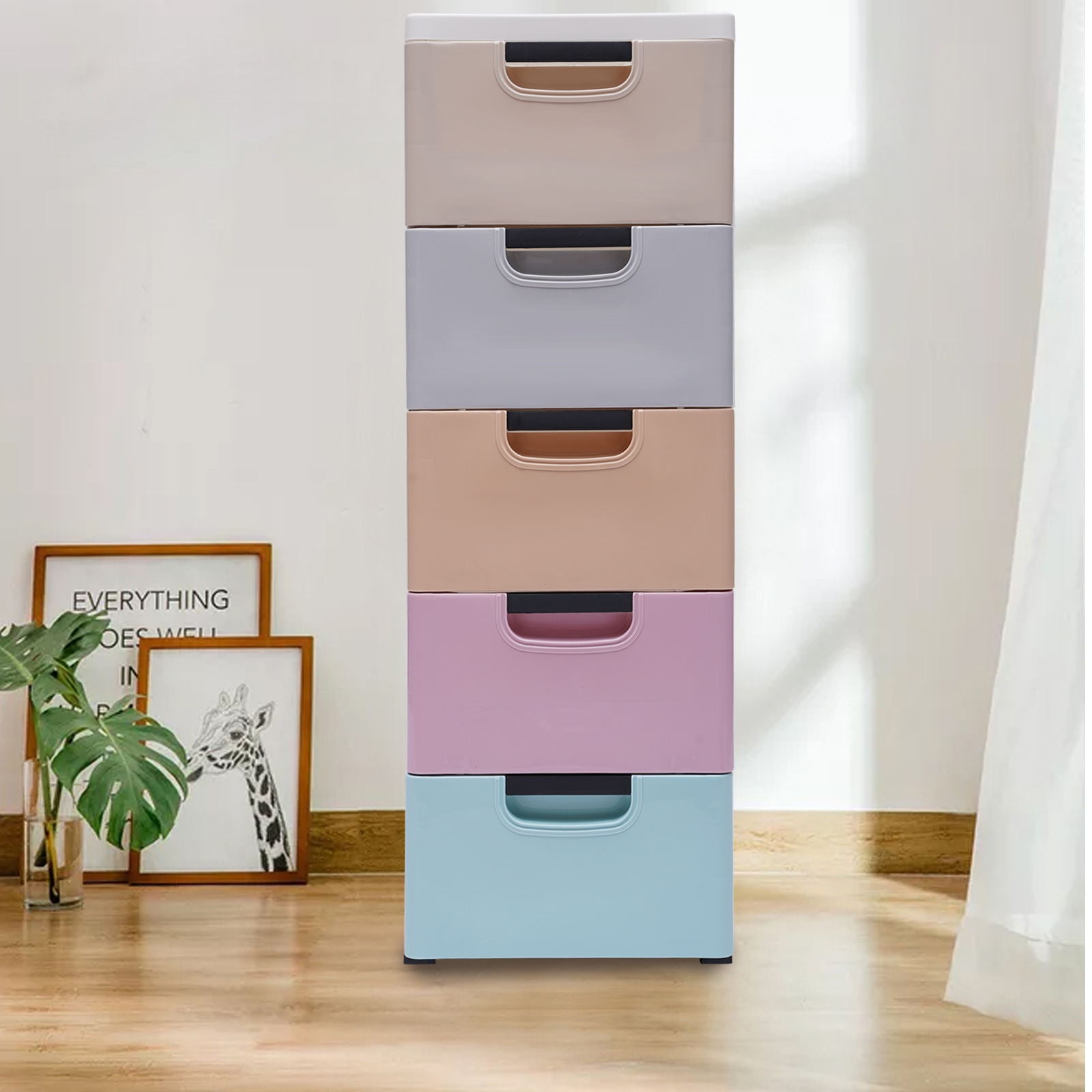 Wuzstar 5-Drawer Stackable Plastic Storage Unit, Bedroom Clothes ...