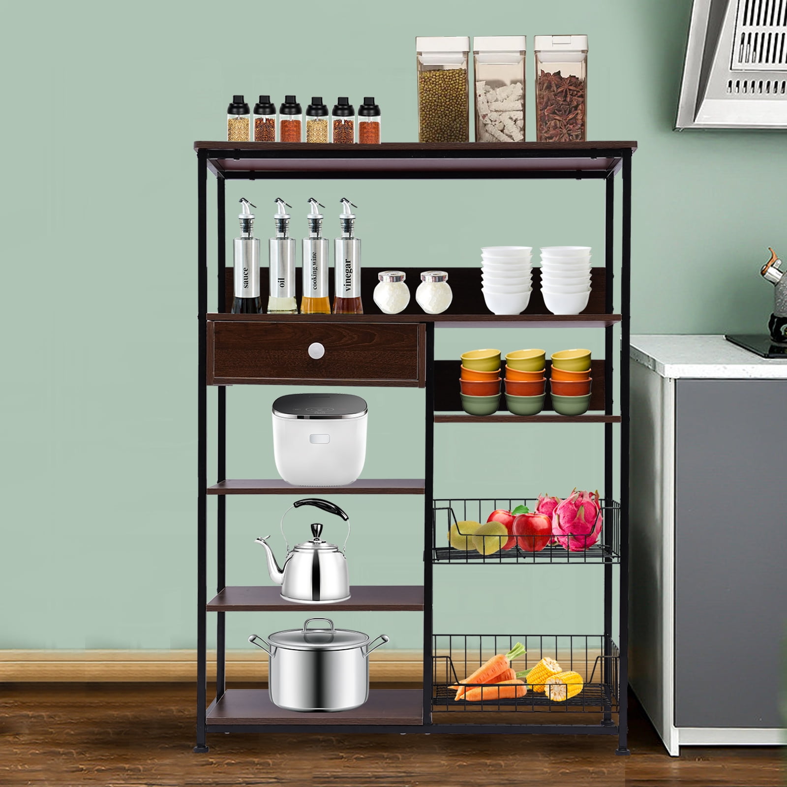 Wuzstar 5-Tier Kitchen Storage Shelf Free Standing Kitchen Bakers Rack ...