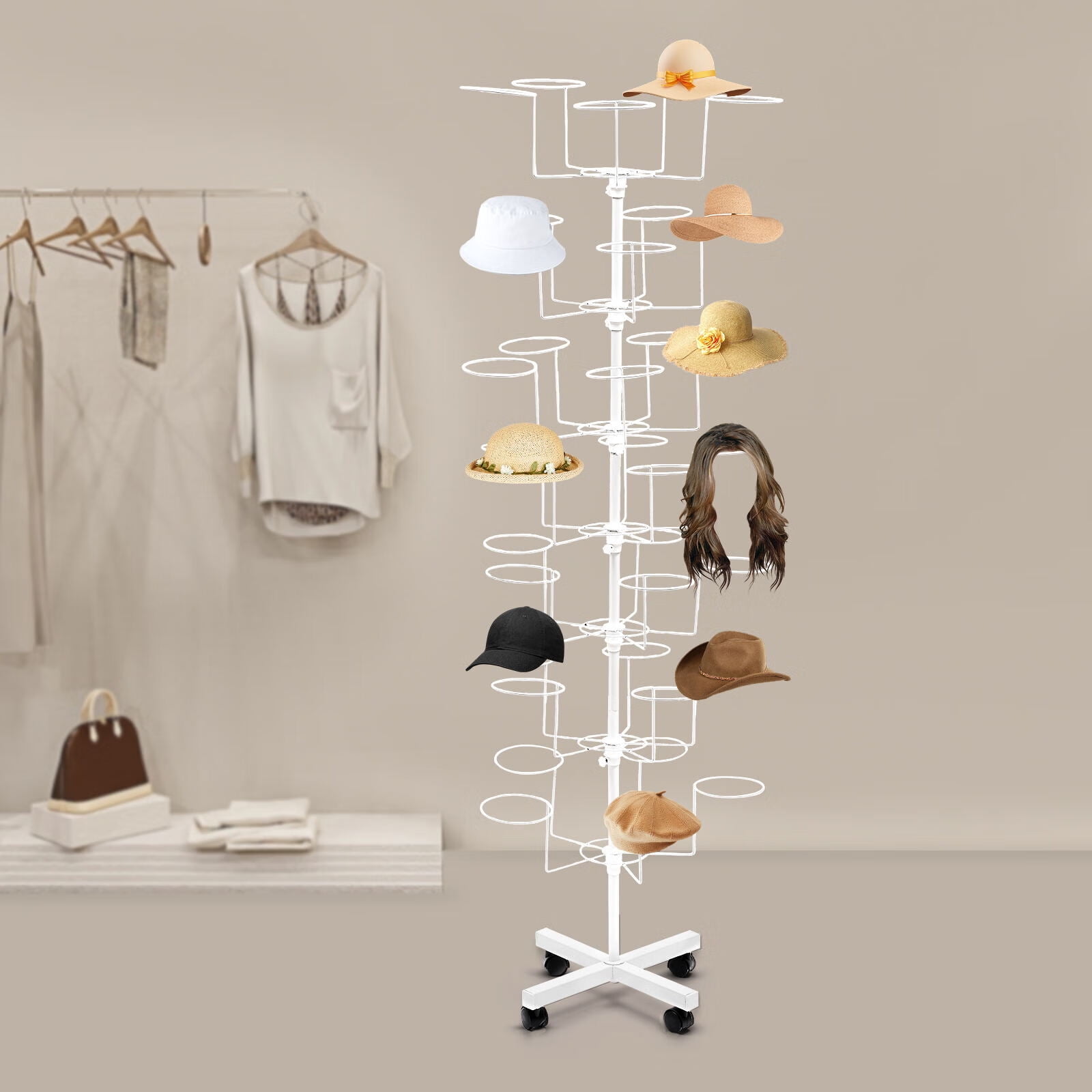Wuzstar 7-Tier Metal Rotating Hanger Rack, Freestanding Adjustable Hat ...