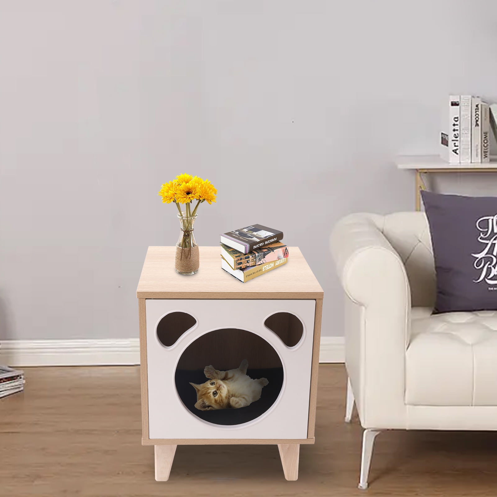 Wuzstar Cat House Nightstand Indoor Cat House Side Table with Hole ...