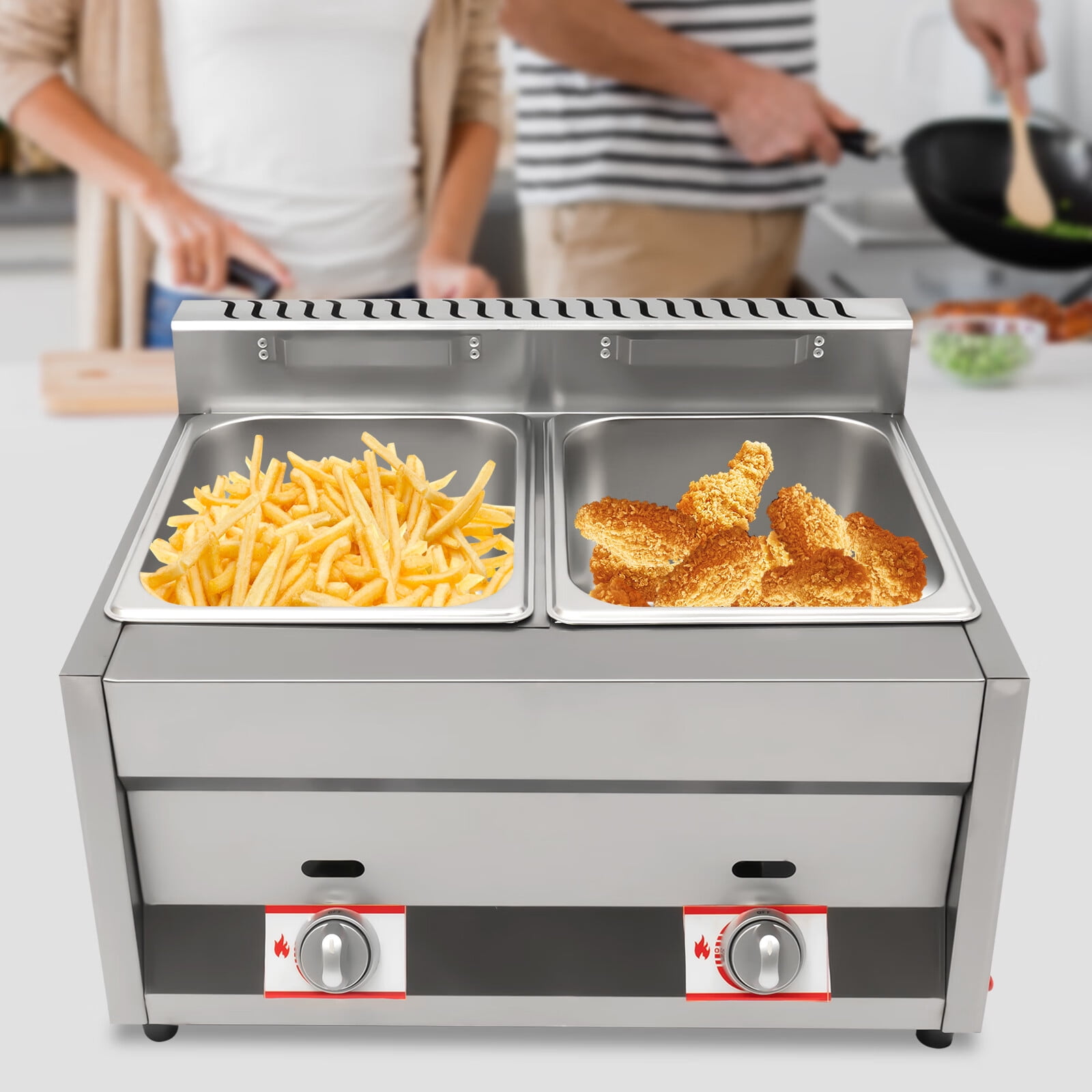 Wuzstar Commercial Gas Deep Fryer w/ Dual Tank & Lid Stainless Steel ...
