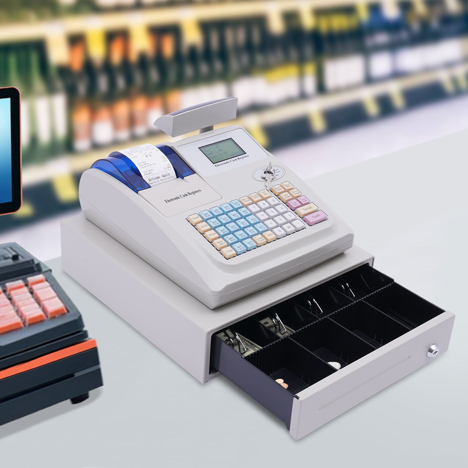 Wuzstar Electronic Cash Register POS System LED Cash Register 48 Keys w ...