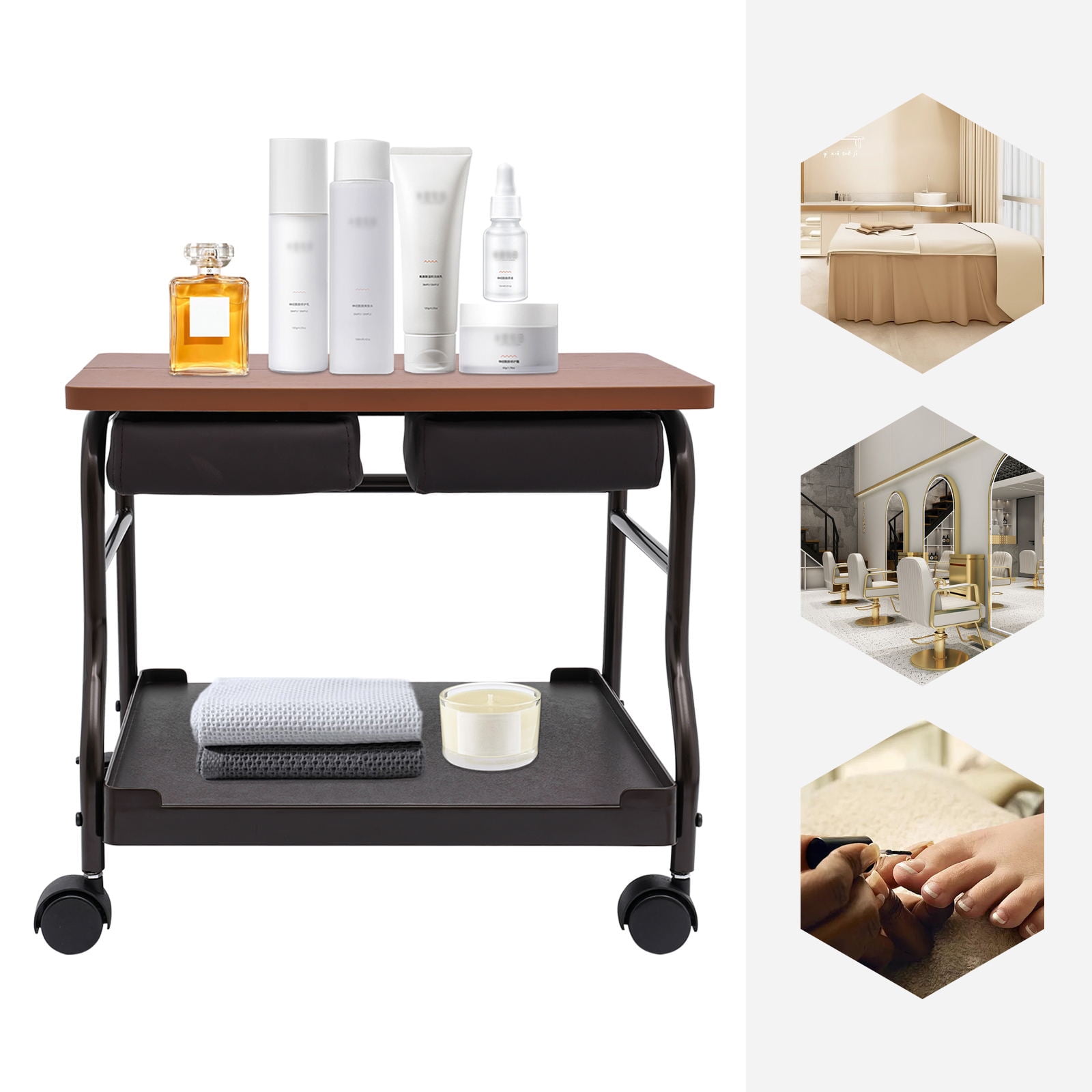 Wuzstar Portable Footrest Trolley, Iron and Wood, Silent Wheels ...