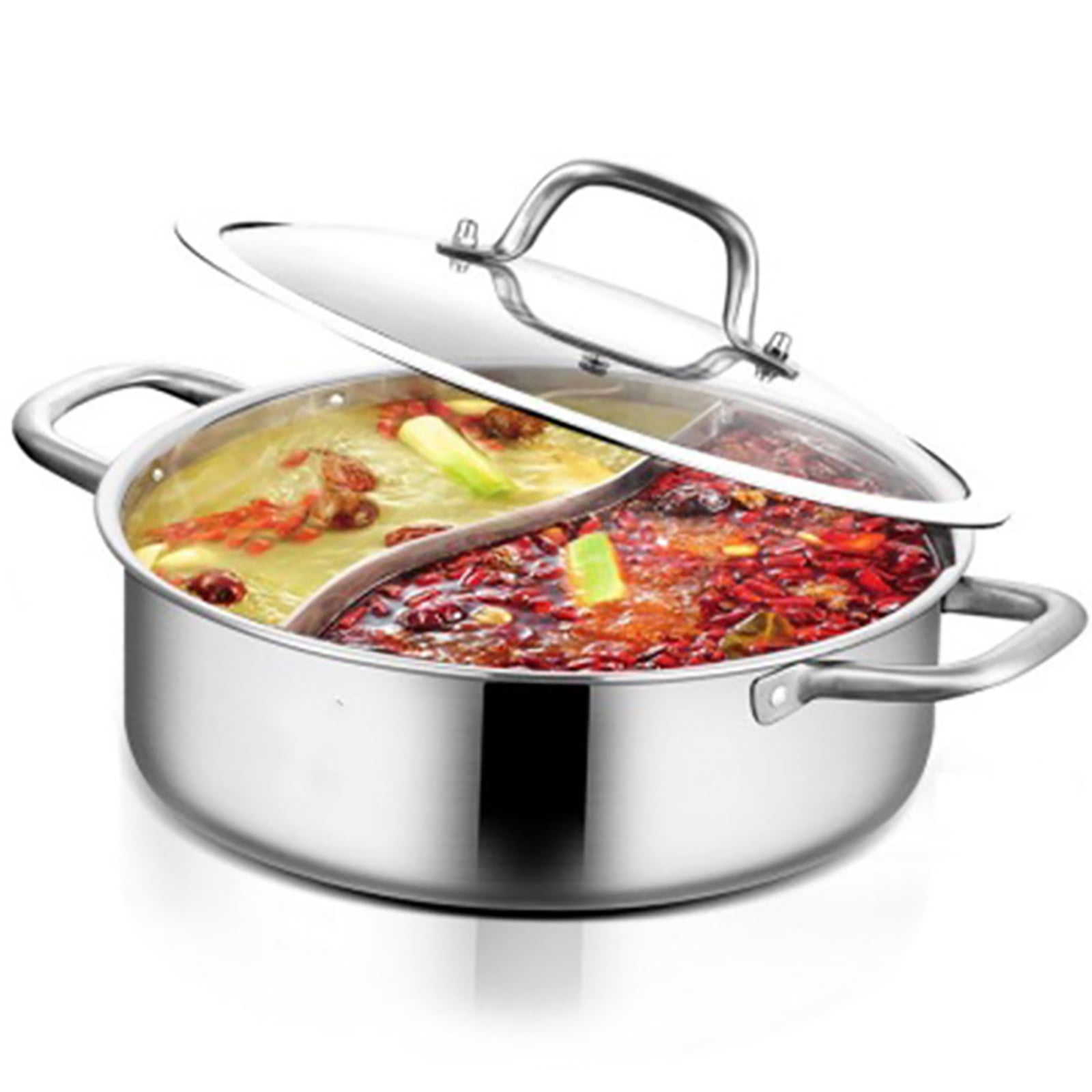 Wuzstar Shabu Hot Pot with Divider & Lid 304 Food Grade Stainless Steel ...