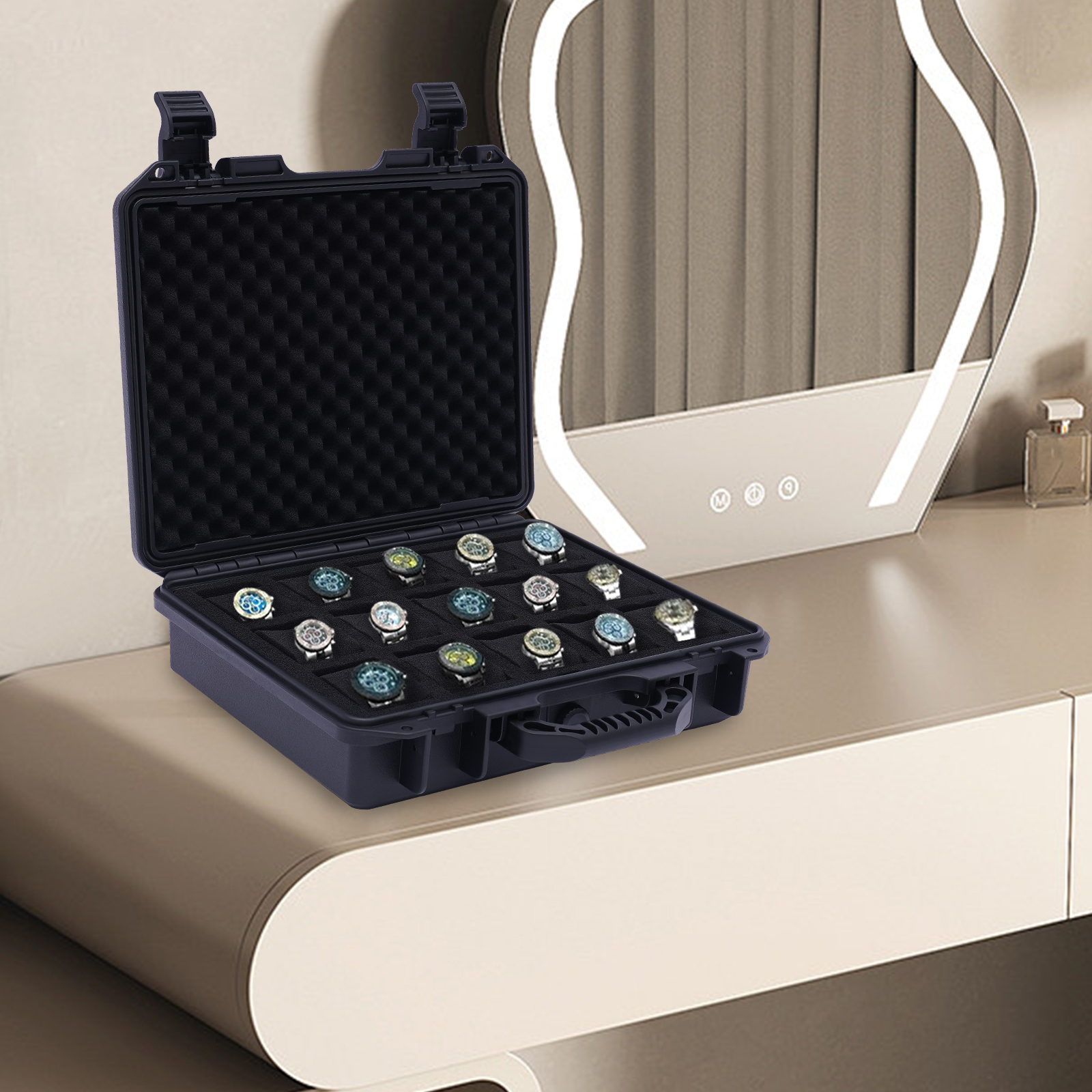 Wuzstar Waterproof 15 Slots Watch Box Organizer Watch Storage Box Black ...