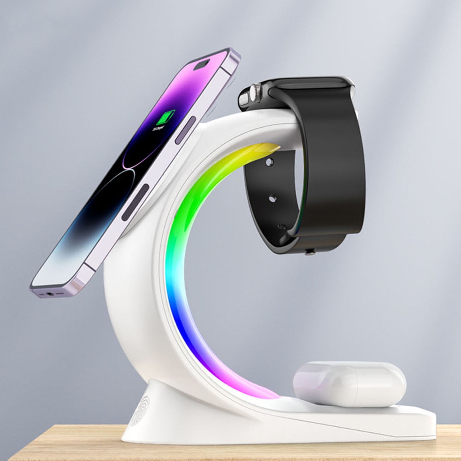 Wuztai 3-1 Wireless Charging Station (A), Charger RGB Colorful 3-in-1 ...