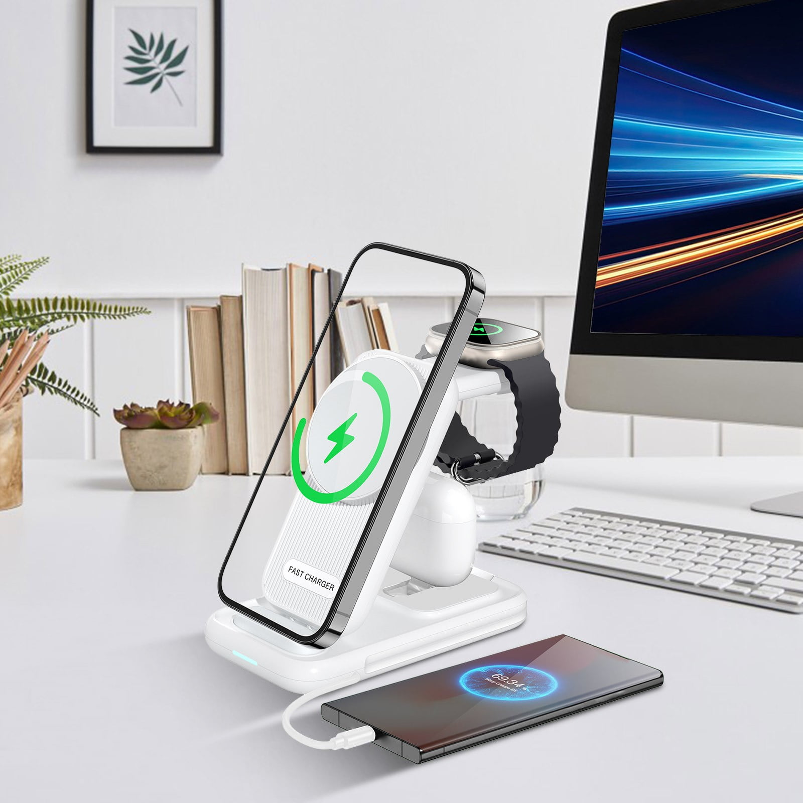 Wuztai Chargers (White), Charging Station Three In One Wireless Charger ...