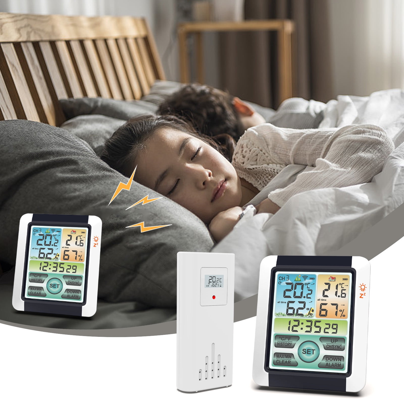 Wuztai Digital Alarm Clock, Indoor And Outdoor Temperature Hygrometer ...