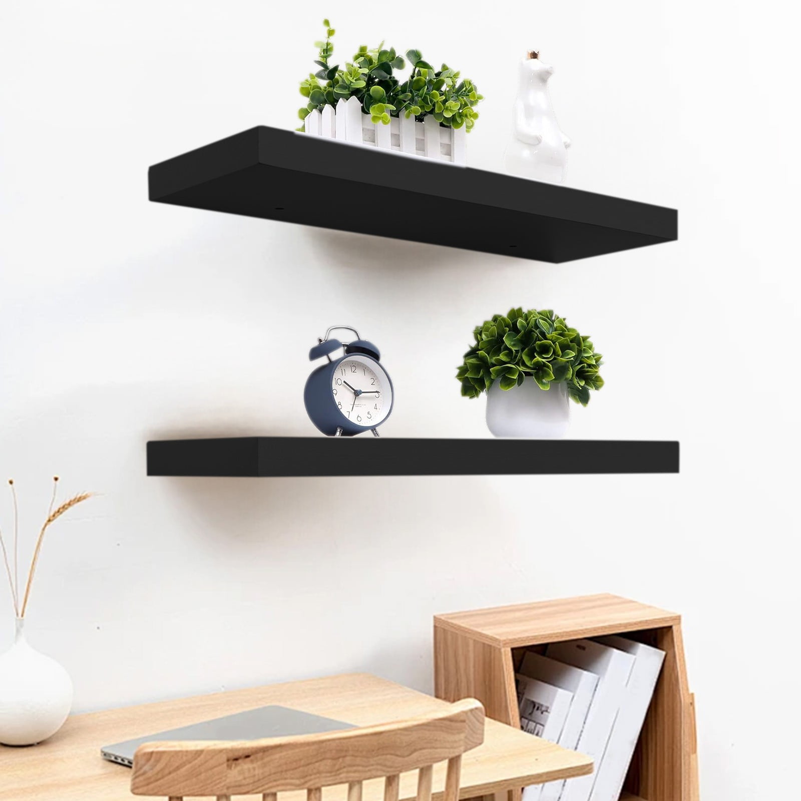 Wuztai Storage Shelves Floating Shelf 2 Pc Modern Solid Wood Wall Rack ...