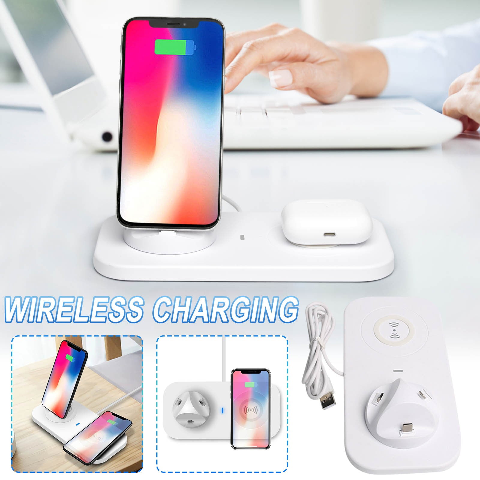 Wuztai Wireless Phone Charger (White), Desk Accessories USB To 3 In 1 ...