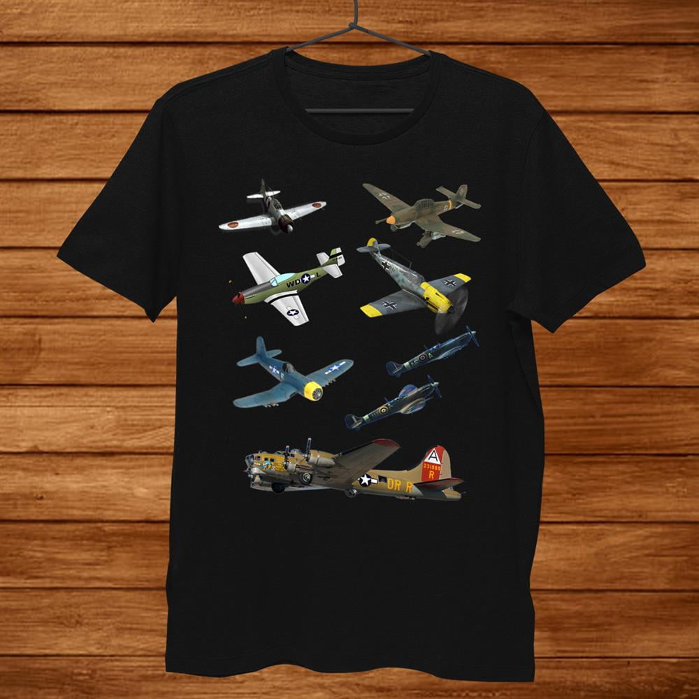 Ww2 Planes Warbirds P51 Mustang Spitfire Messerschmitt Shirt Gift Black ...