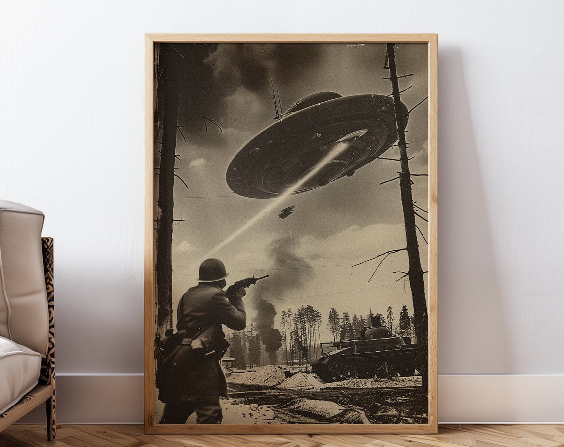 Ww2 Poster Ufo Wall Art Vintage Photography Ufo Poster Surreal Wall Art ...