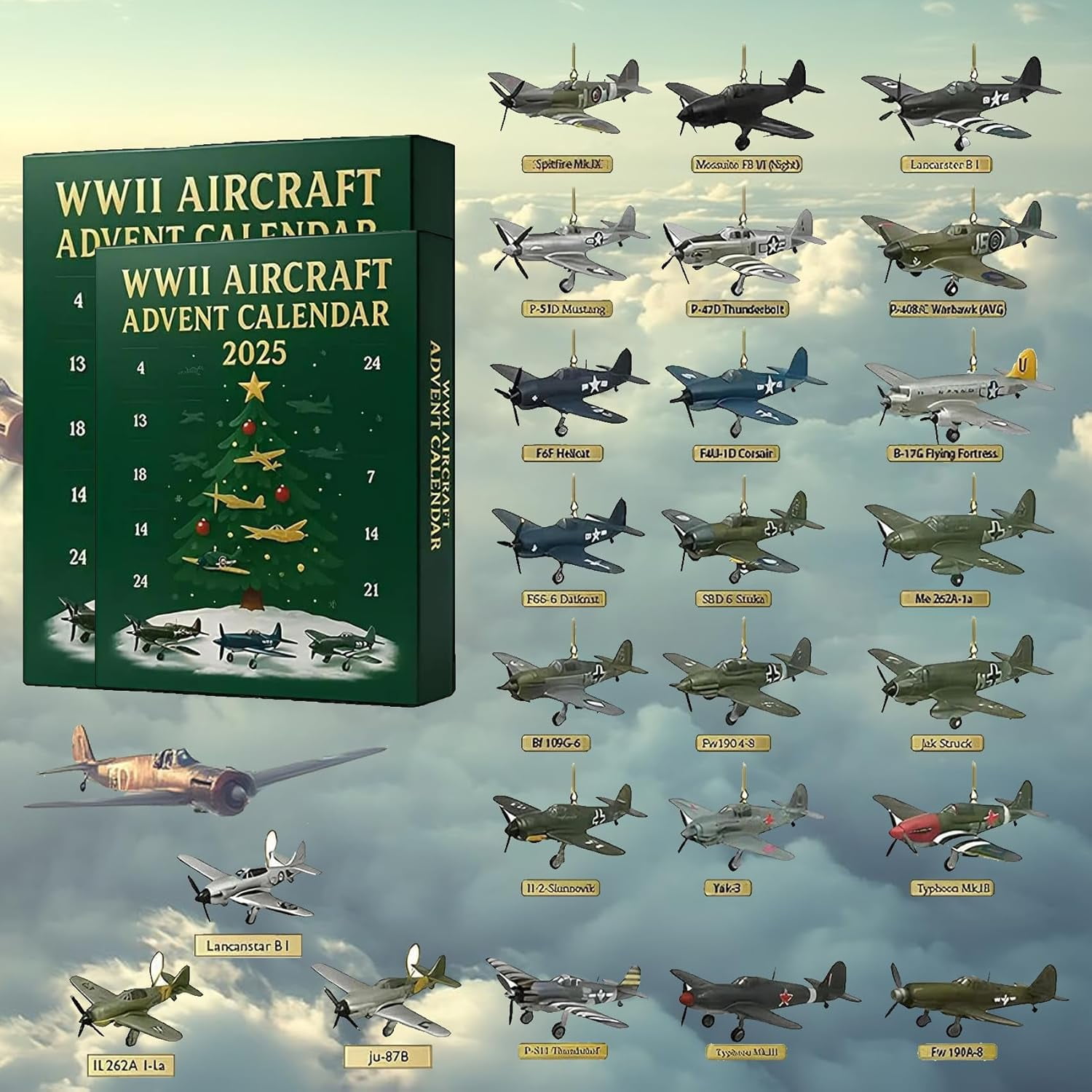 Wwii Aircraft Advent Calendar 2025, 24 Days WW2 Fighter Jets Ornaments ...