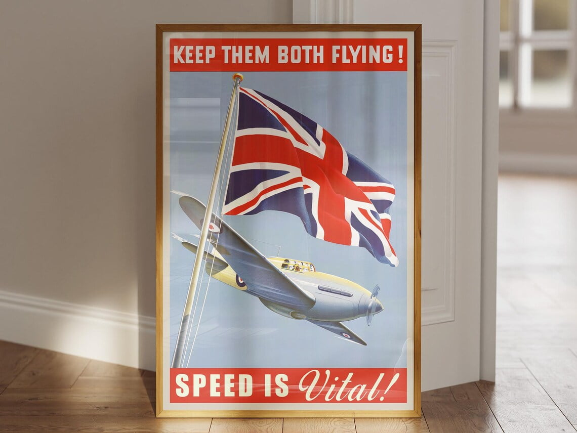 Wwii British War Poster - "Keep Them Both Flying" - Vintage Raf ...