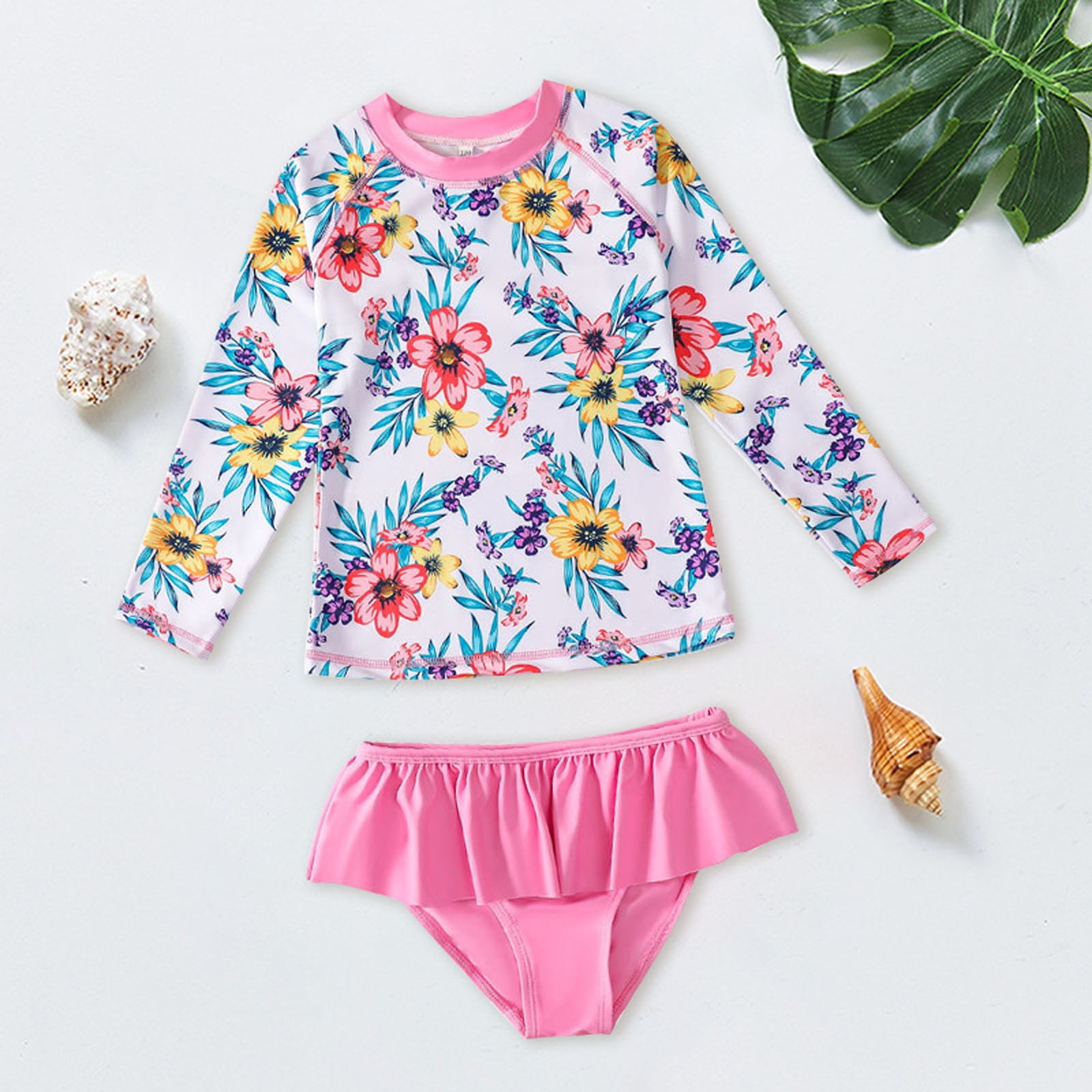 Wxirdiow Girls Swimming Wear Girls Rash Guard Sets Long Sleeves ...