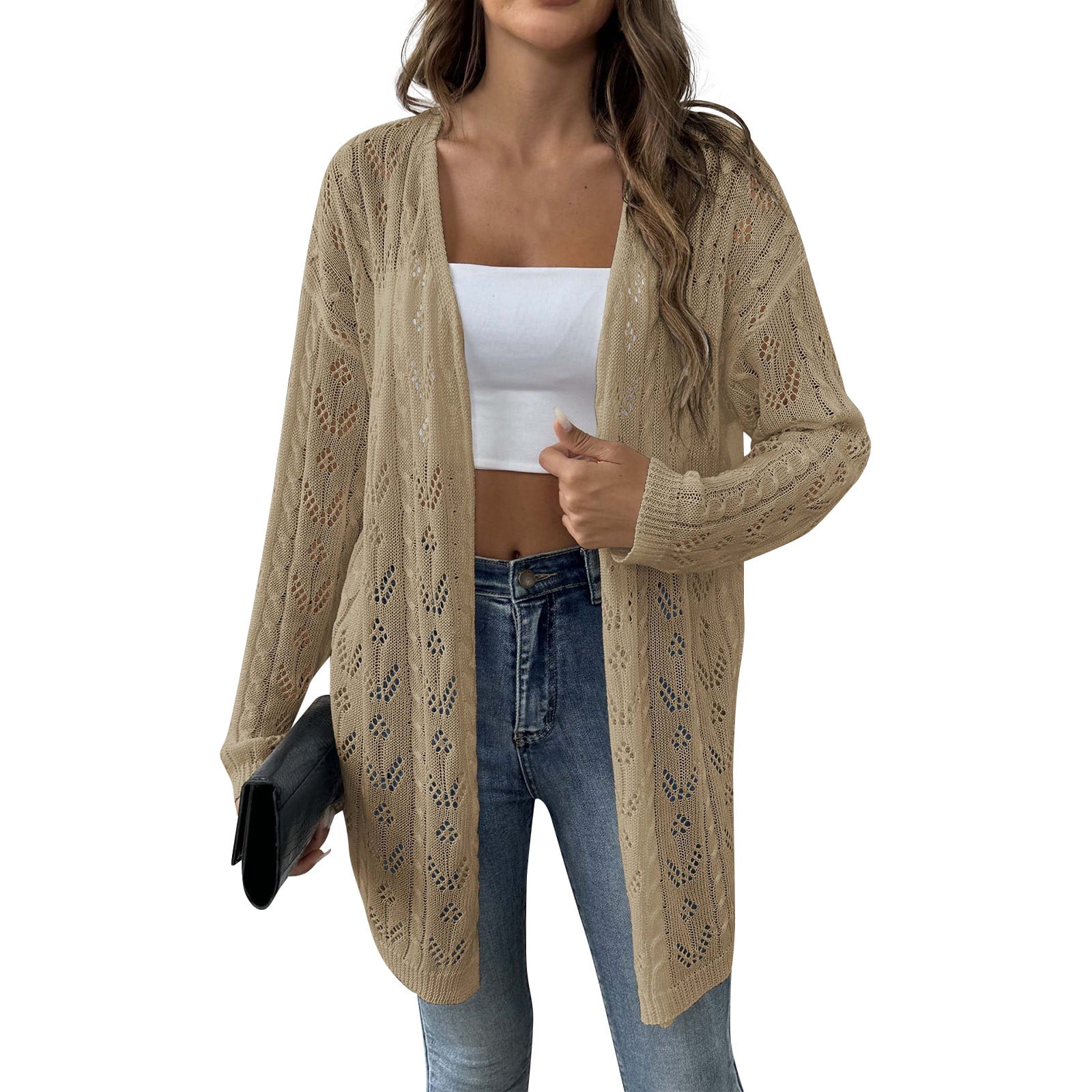 Wxiwmx Womens Crochet Lightweight Cardigans Long Sleeve Open Front ...