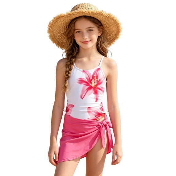 Wxolcjlv Big Girls Swimsuit Flowers Print One-Piece Bathing Suit with ...