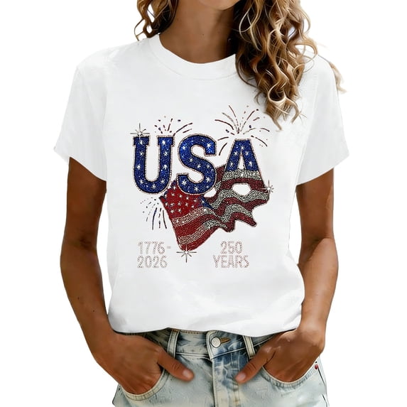 Wxolcjlv Women's America 250th Anniversary USA T-Shirt Rhinestone USA ...