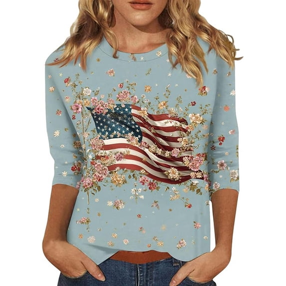 Wxolcjlv Women's USA 250th Anniversary T-Shirt 3/4 Sleeve Patriotic ...