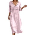 Wxolcjlv Womens Dresses Solid Color V Neck Eyelet Embroidery Mid Sleeve ...