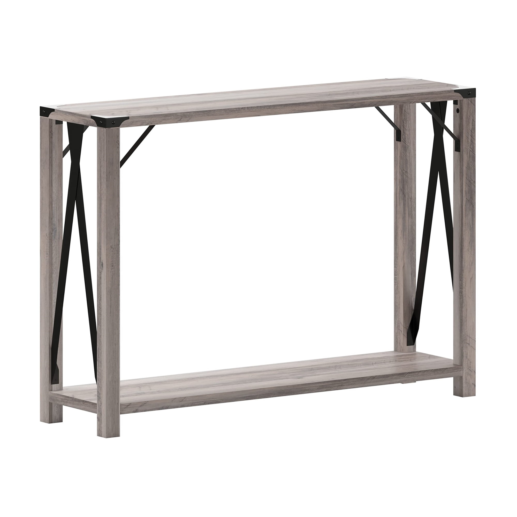 Wyatt Modern Farmhouse Wooden 2 Tier Console Entry Table with Black ...