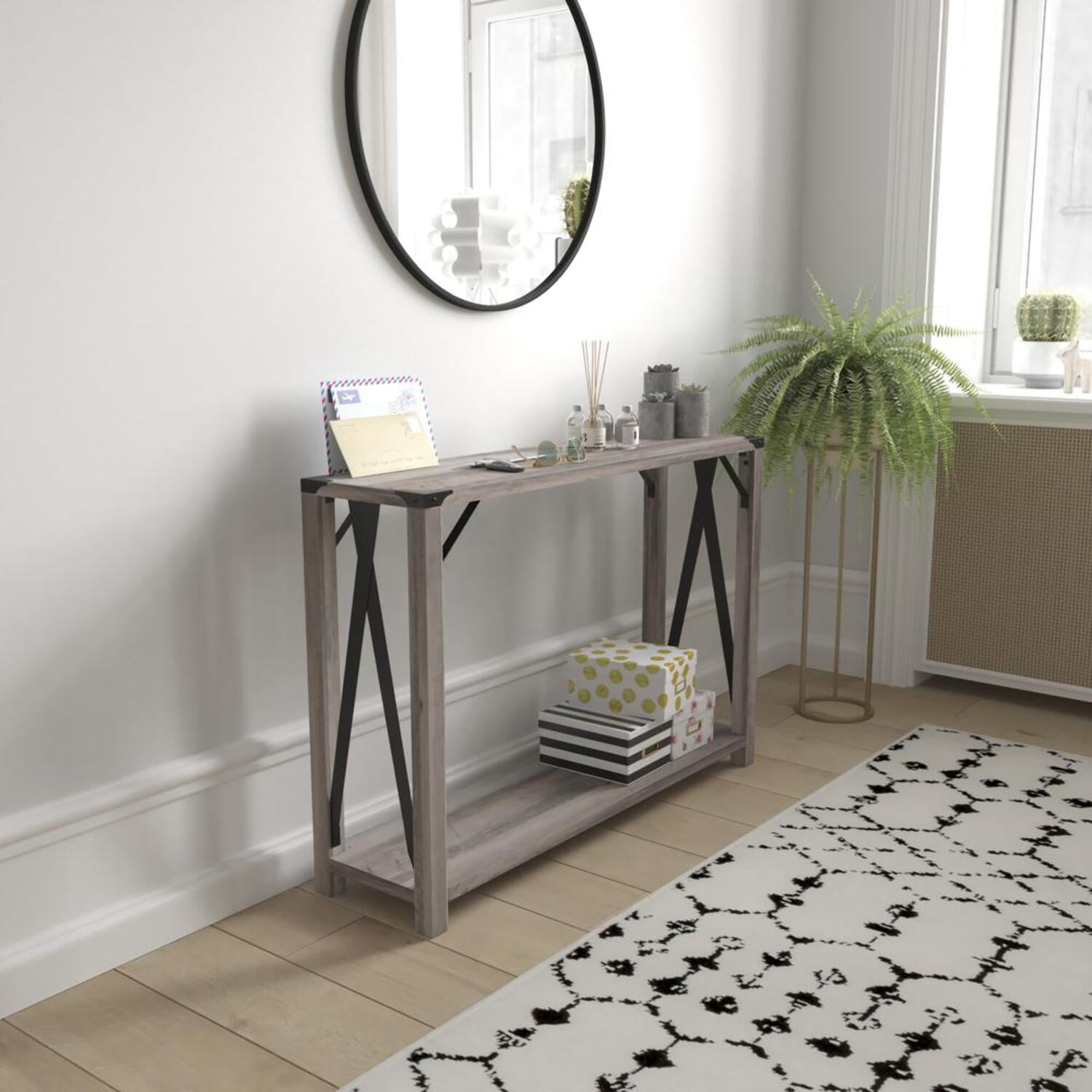 Flash Furniture Wyatt 2-Tier Engineered Wood Console Table in Gray Wash ...