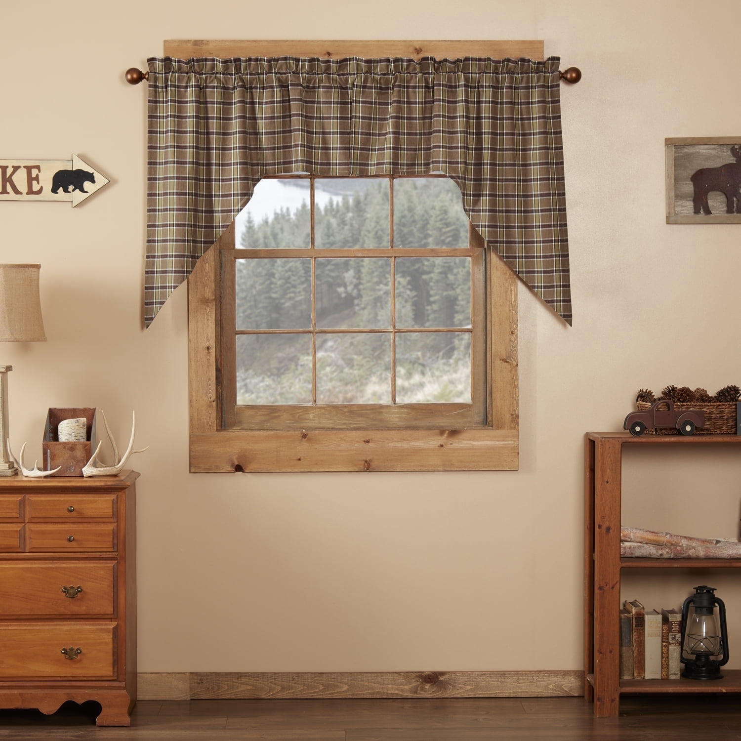 VHC Brands Rustic & Lodge Kitchen Window Curtains-Wyatt Swag Pair ...