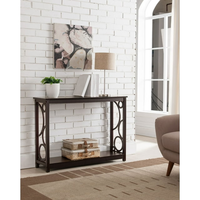 Wyatt Wooden Contemporary Console Sofa Table with Storage Shelf, Cherry ...