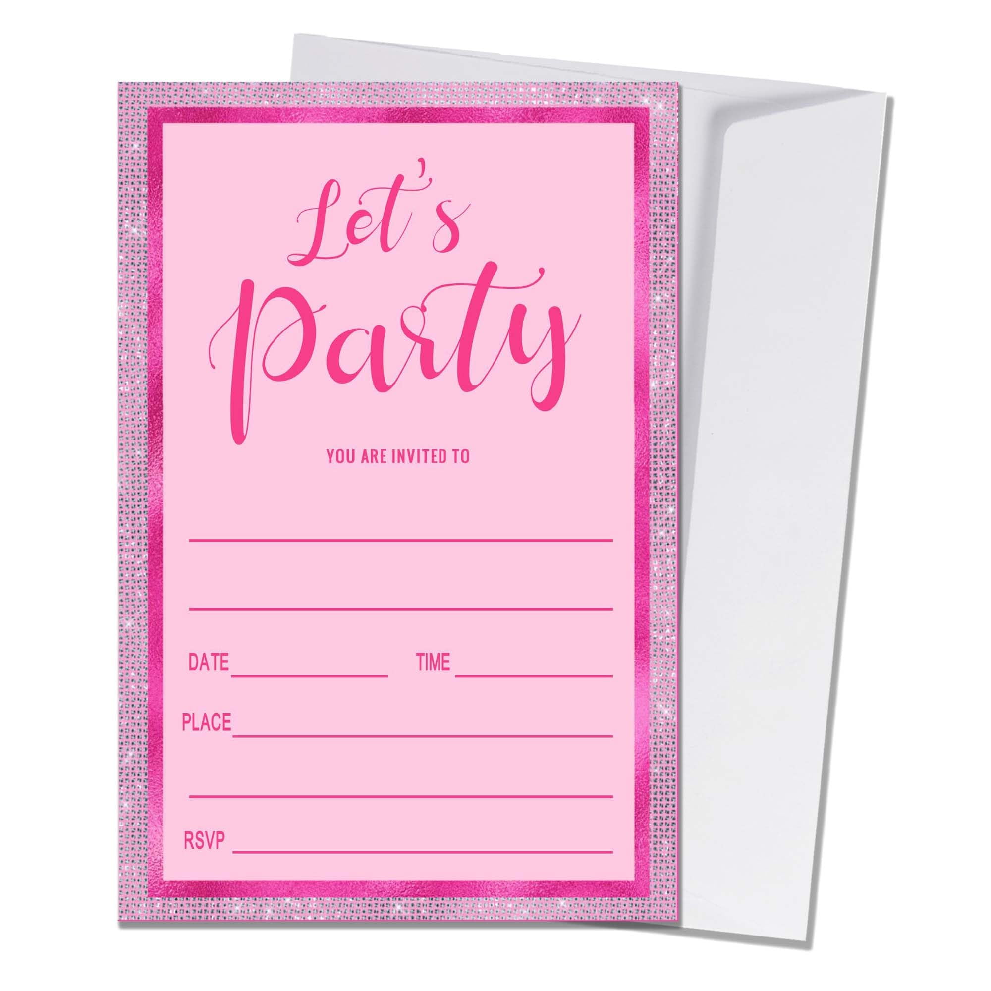 Wybgno Lets Party Birthday Invitation Birthday SMRParty Invitations for Girls Pink Silver Invite ...