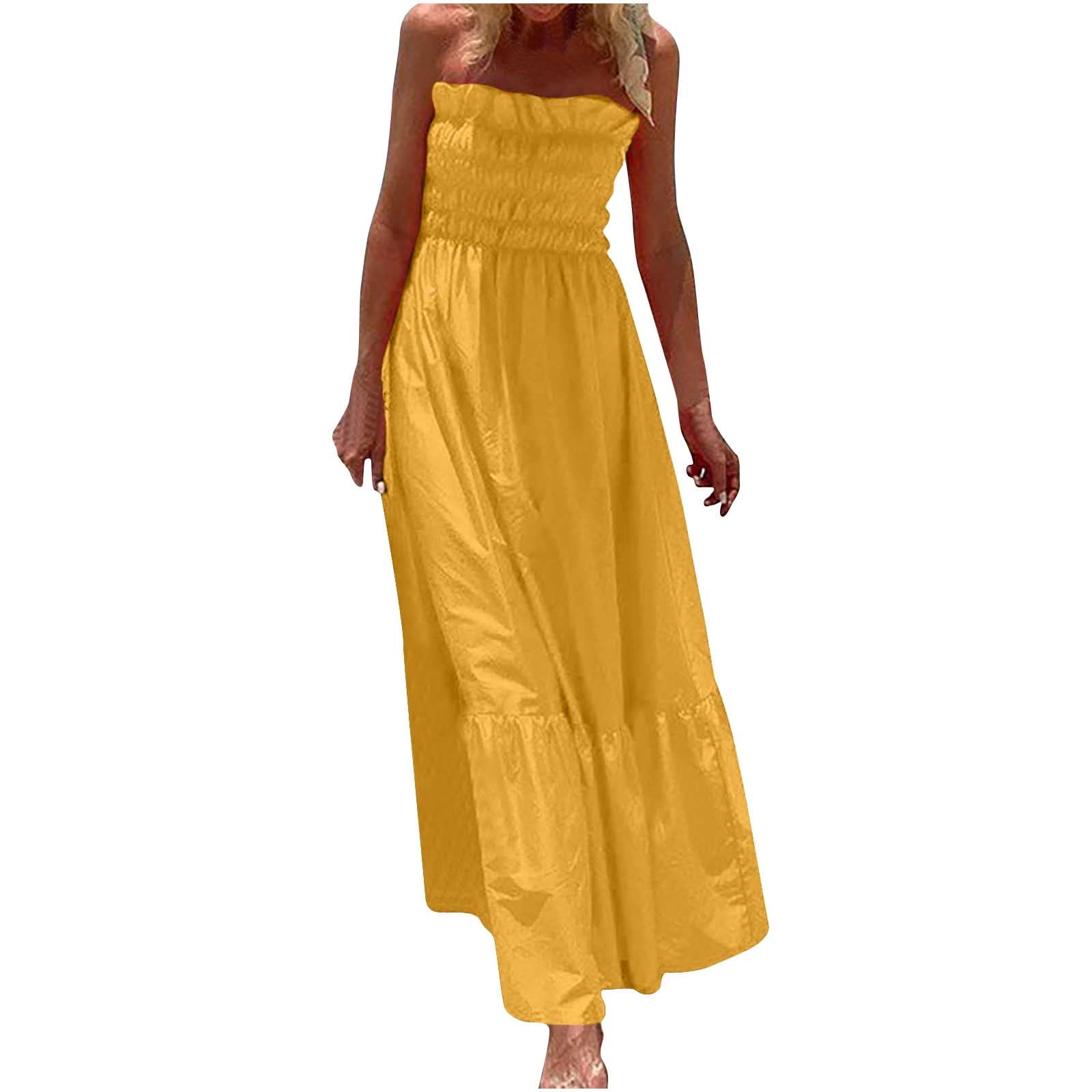 Wycnly Dresses for Women 2025 Summer Beach Boho Elastic Waist Flowy ...