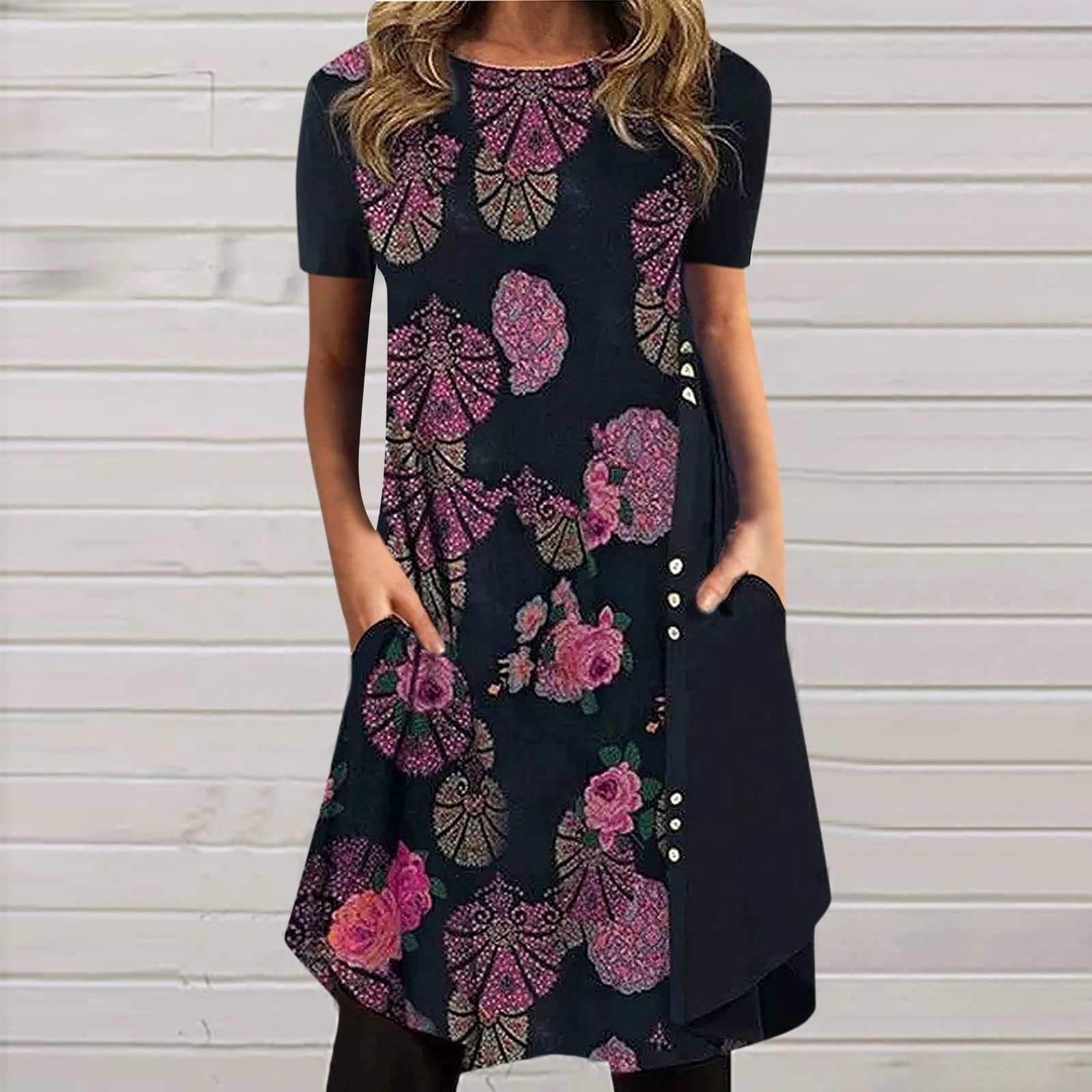 Wycnly Formal Dresses For Women Casual Button Down Plus Size Tunic Knee 4172