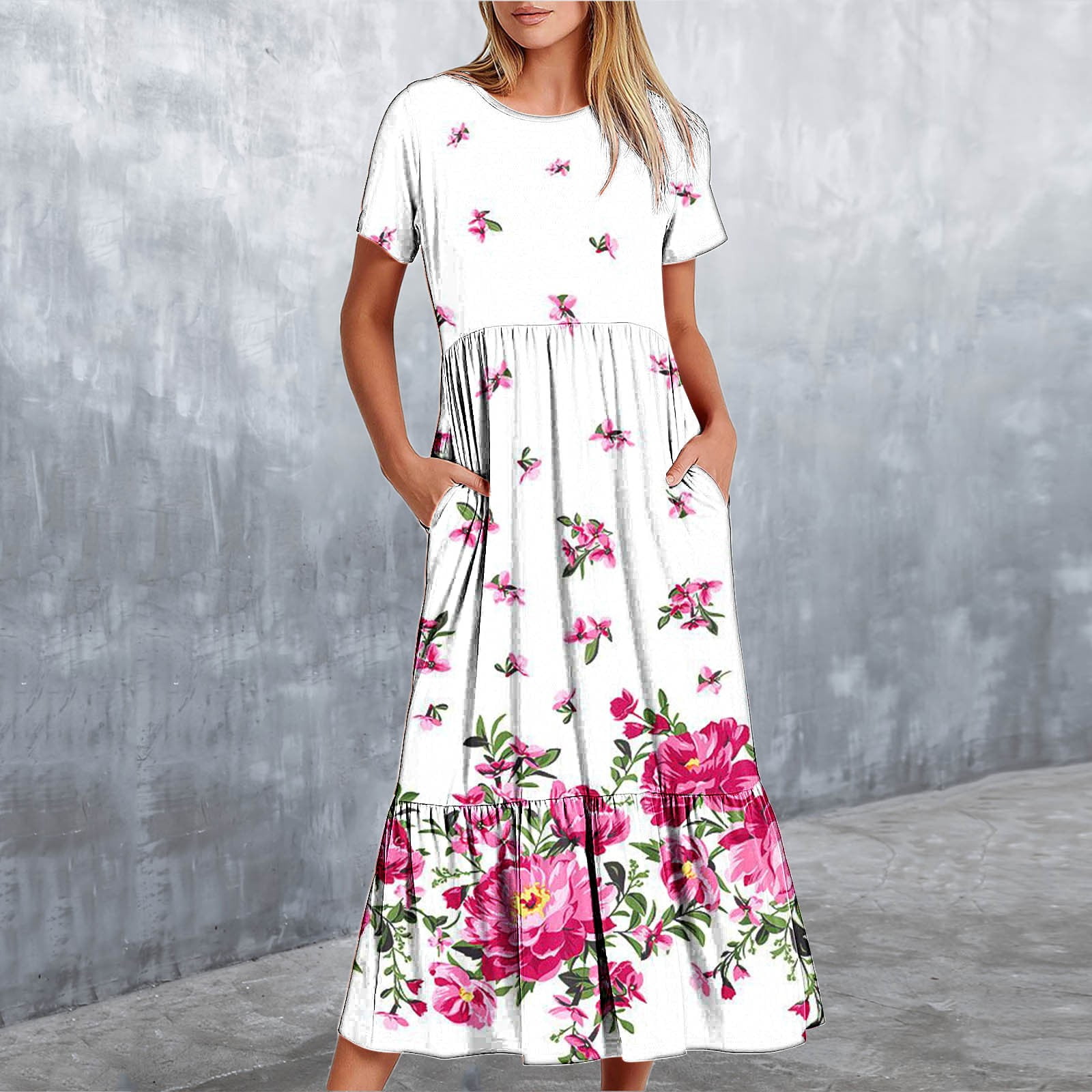 Wycnly Summer Dresses for Women Maxi Dress for Women Flowy Pleated ...